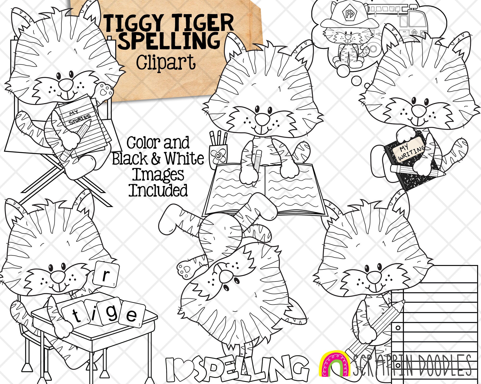 Tiger Clipart - Spelling Tigers - Baby Tiger Cub - Jungle Cat - Animals ...