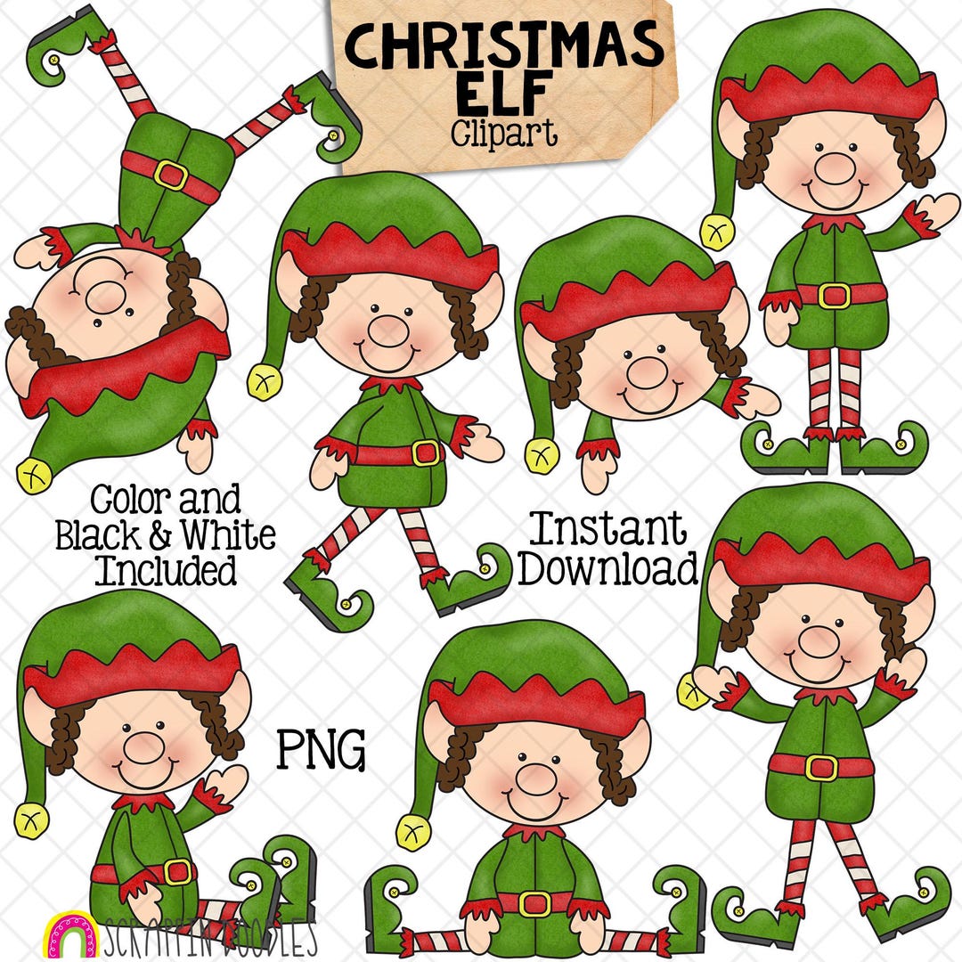 Elf Clip Art - Christmas Elves Posing - Standing - Sitting - Walking ...