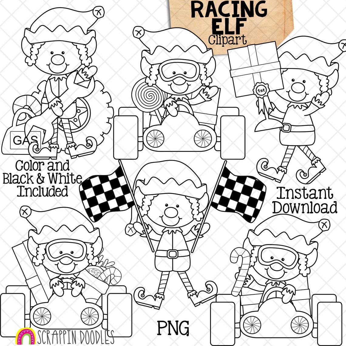 Racing Elf Clip Art - Christmas Elves Racing Cars - Race Car ...