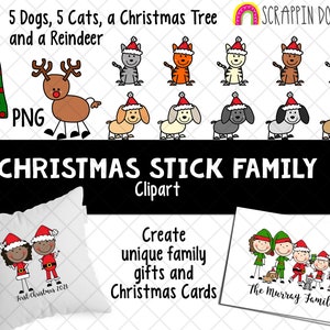 Christmas Stick Family Clip Art Various Hair Colors Stick | Etsy