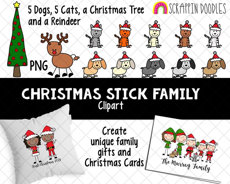 Christmas Stick Family Clip Art Various Hair Colors Stick - Etsy