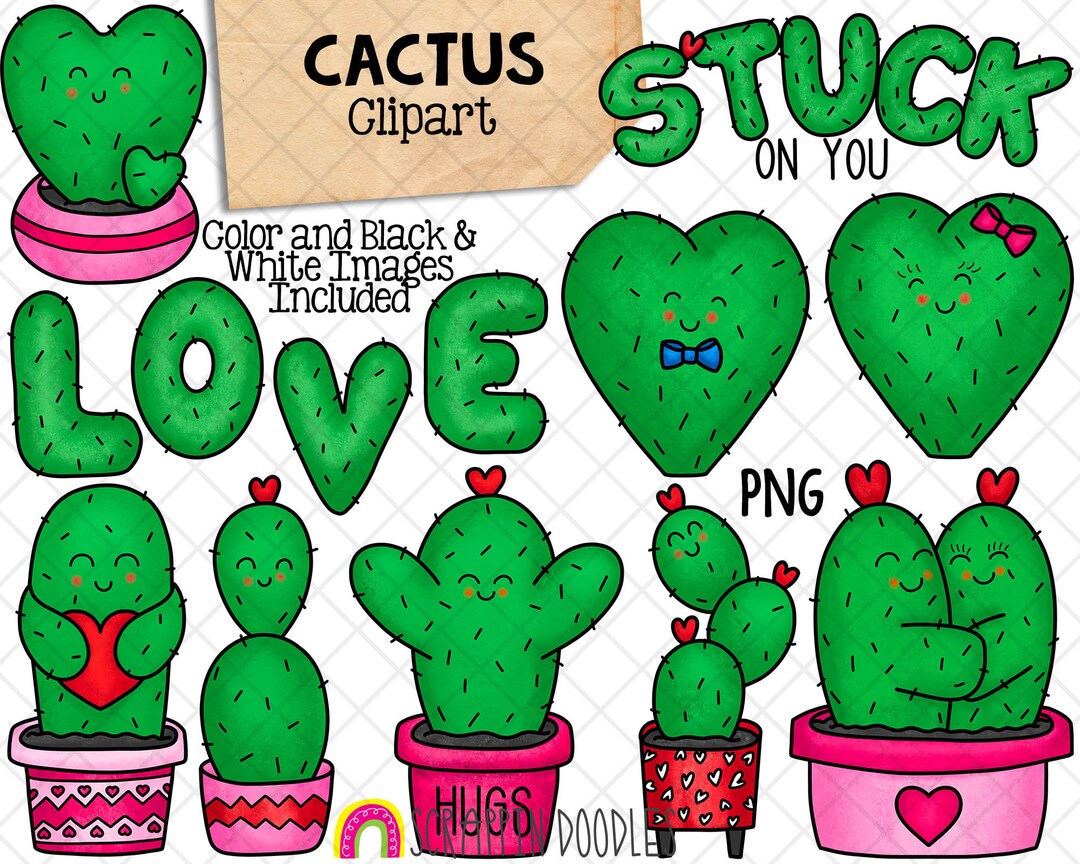 Cactus Clipart - Valentine Cacti Graphics - Pink Heart Cactus in Pots ...