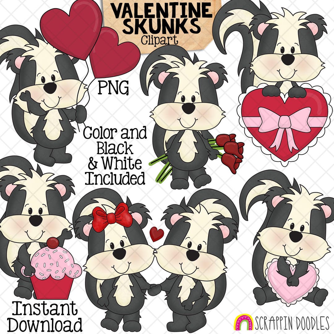 Valentine Skunk Clipart - Little Stinkers Clip Art - Cute Cartoon ...