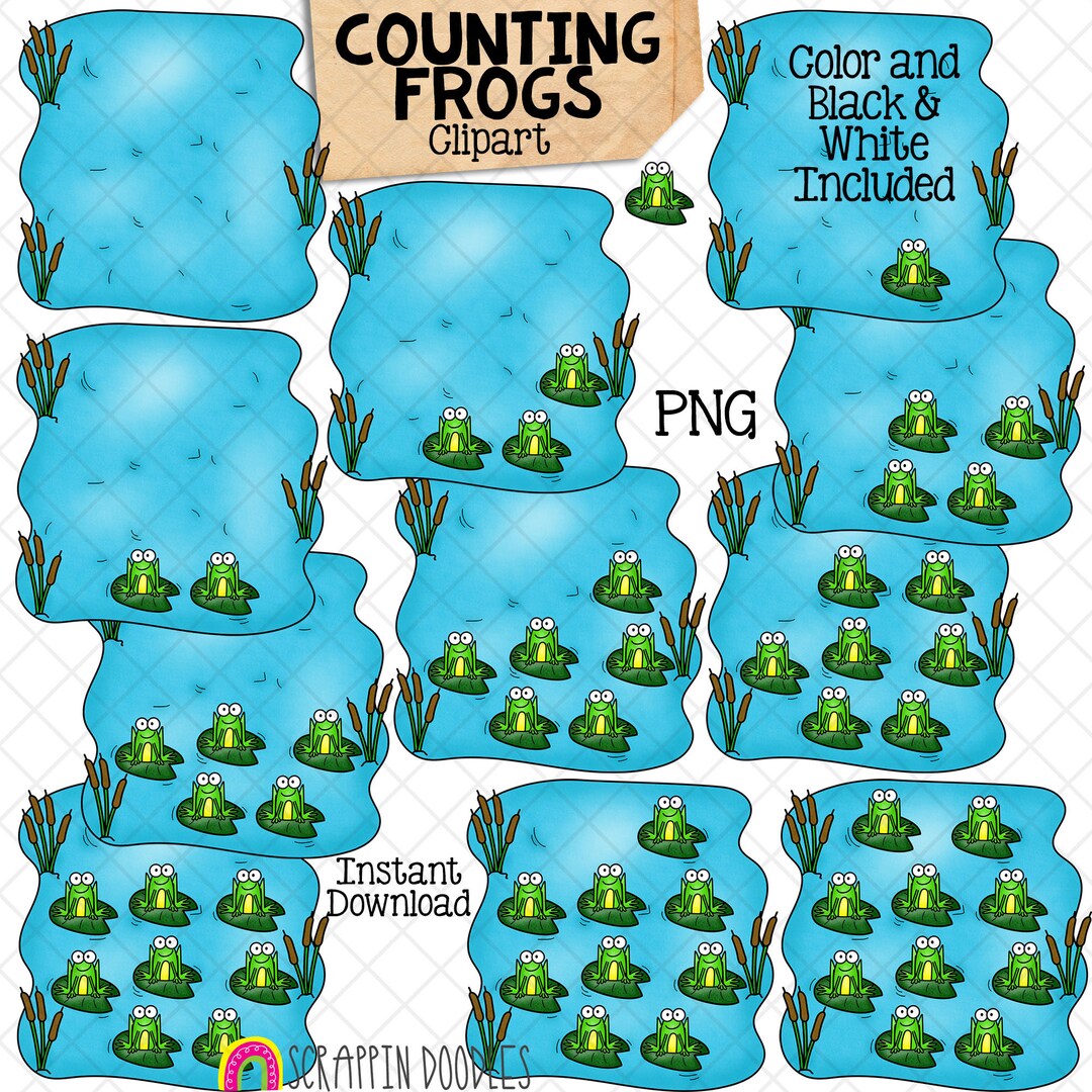 Counting Frogs in A Pond Clipart - Spring Frog Counting - Seasonal Math ...