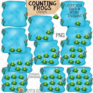 Counting Frogs in A Pond Clipart - Spring Frog Counting - Seasonal Math ...