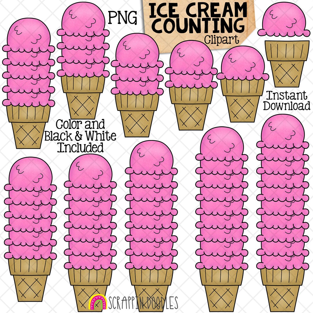 Counting Ice Cream Scoops on Cone Clipart - Summer Icecream Counting ...