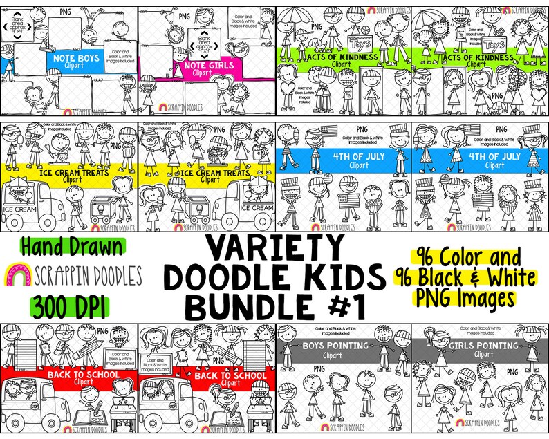 Doodle Kids Clipart Bundle Doodle Boys and Girls Bundle 1 - Etsy