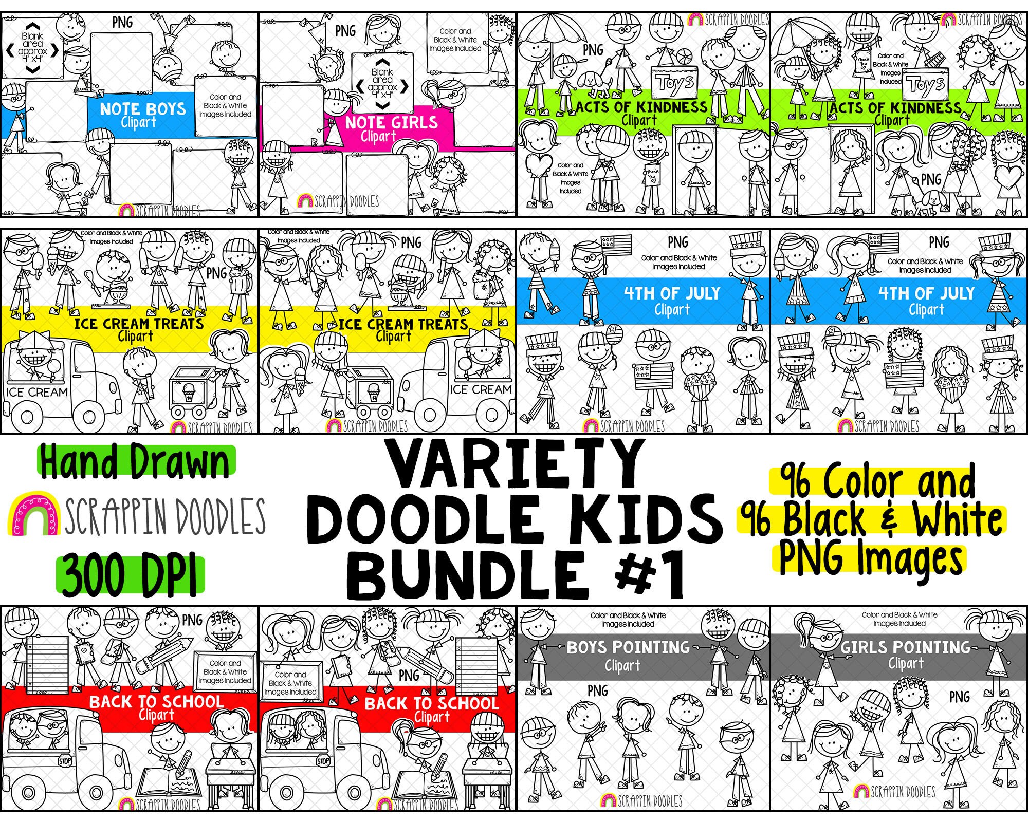 Doodle Kids Clipart Bundle Doodle Boys and Girls Bundle 1 | Etsy