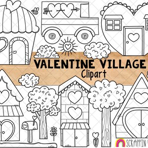 Valentine's Day Village Clip Art - Valentine Town Houses - Heart Trees ...
