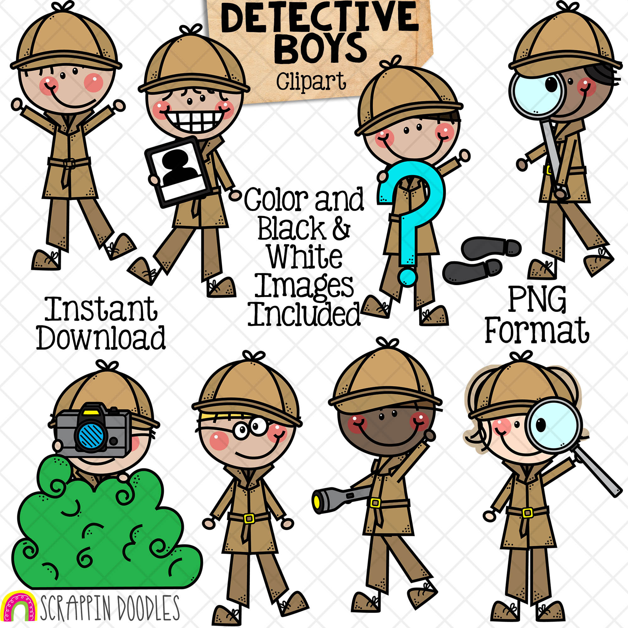Detective Clip Art Doodle Boys Detectives Spy Graphics Private ...