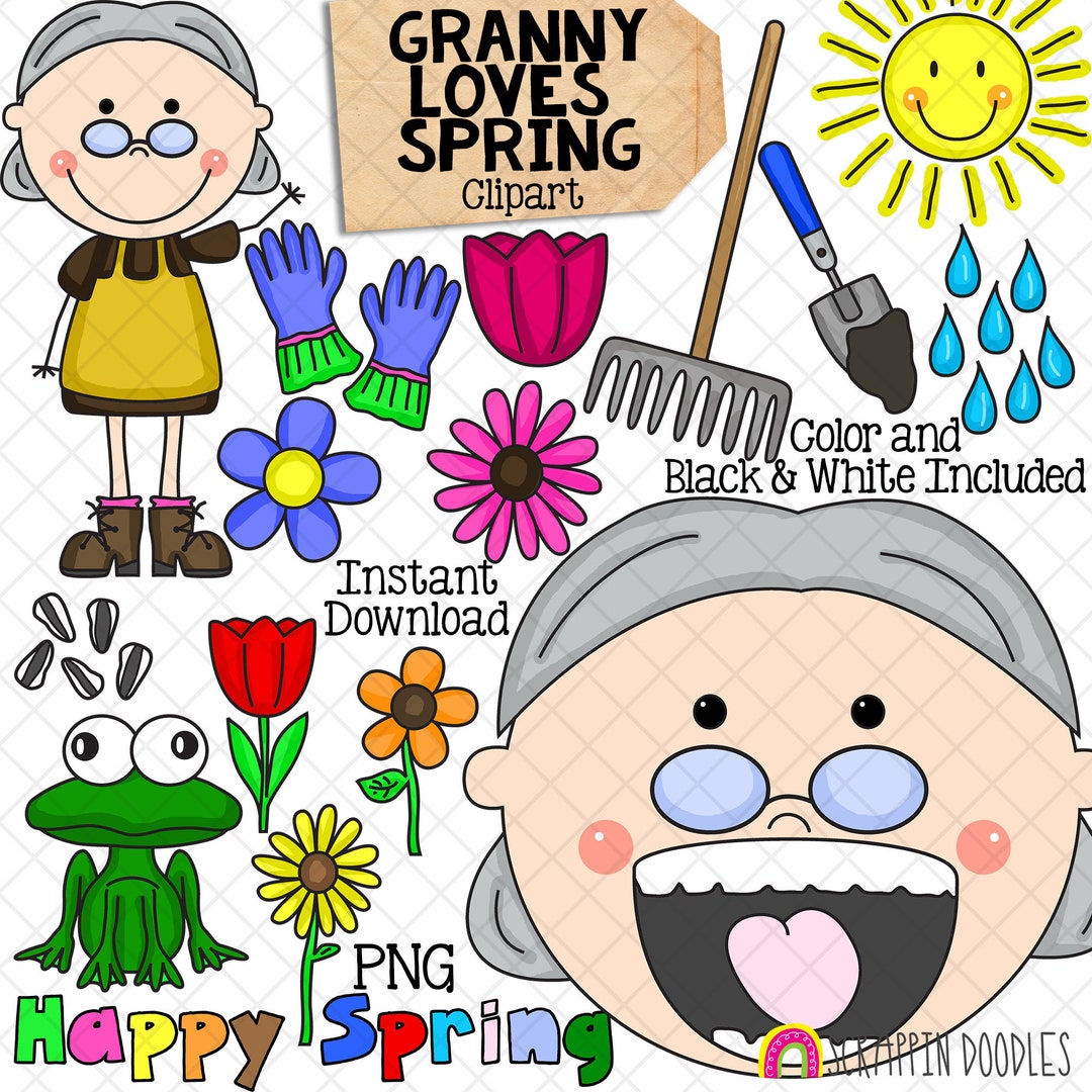 Old Lady Swallowed A Frog Clip Art - Granny Loves Spring Graphics ...