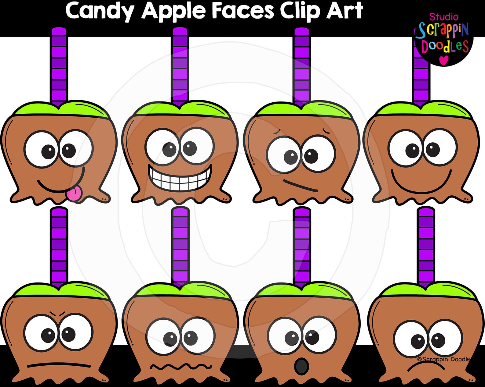 Halloween Candy Apple Faces Clip Art Cute Expression / | Etsy