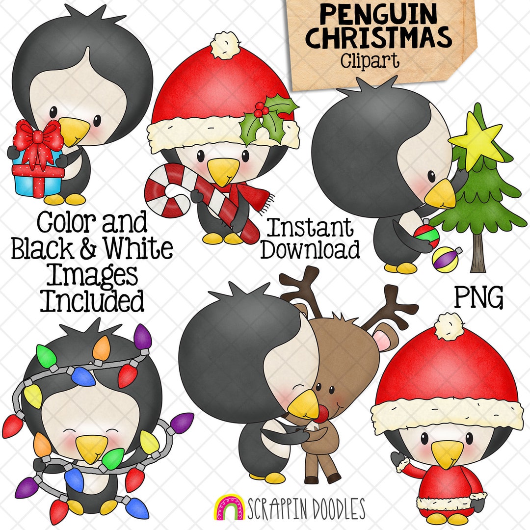 Christmas Penguin Clipart - Winter Baby Penguin - Decorating Tree ...