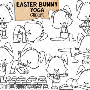 Easter Bunny Yoga Clip Art - Easter Stretching Clipart - Yoga Poses ...