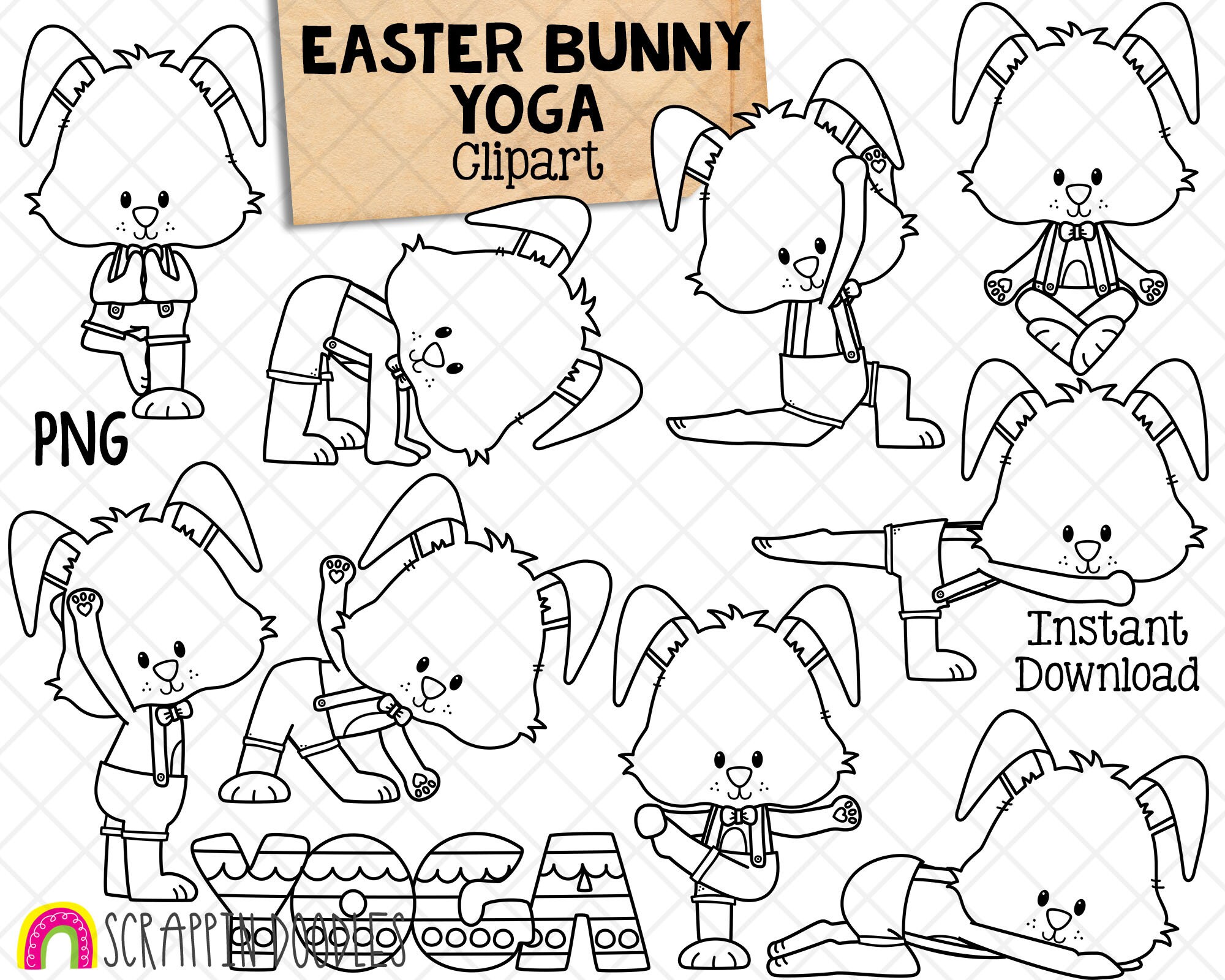 Easter Bunny Yoga Clip Art Easter Stretching Clipart Yoga Poses ...