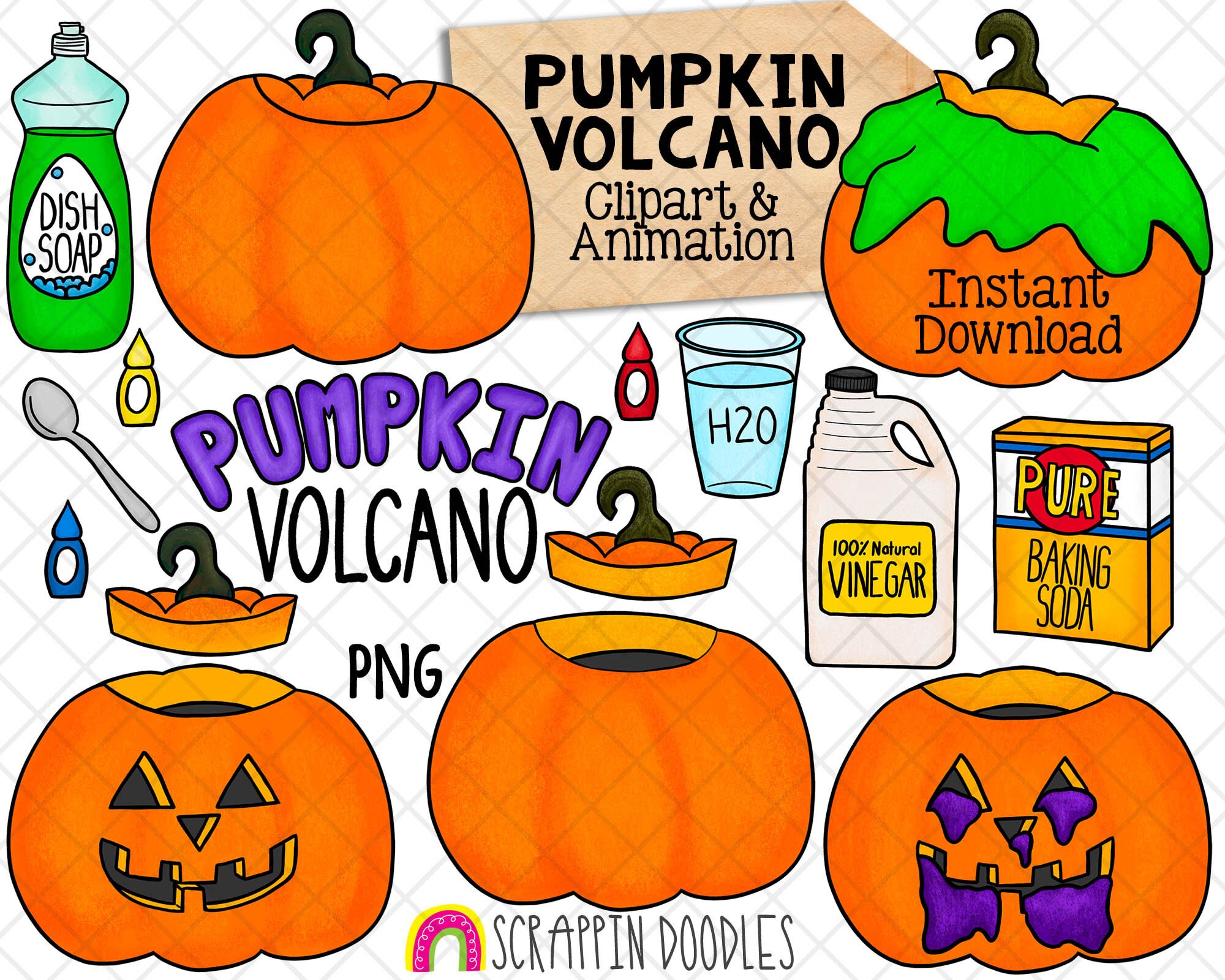 Pumpkin Volcano Clipart and Animation - Pumpkin Science Experiment PNG ...
