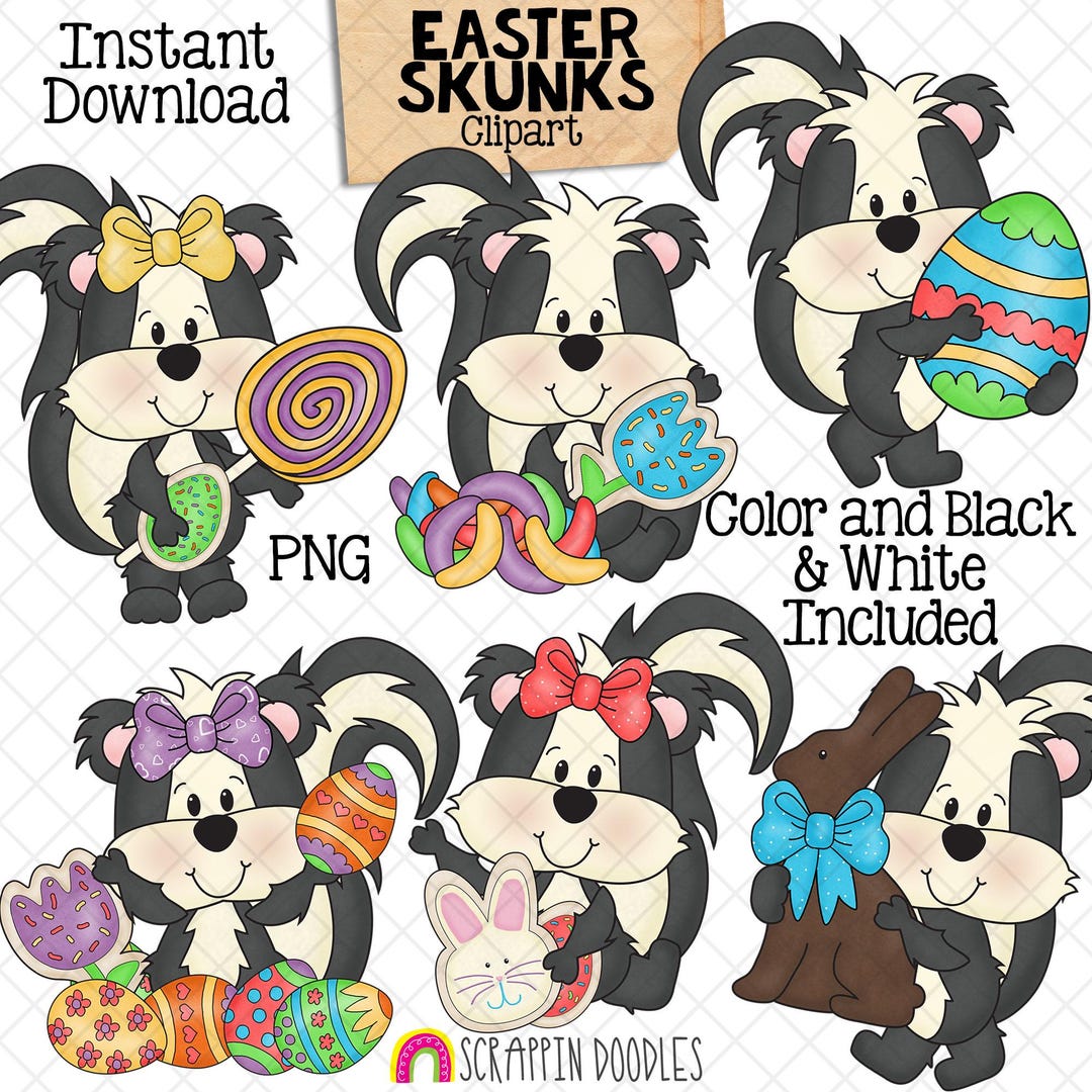Easter Skunk Clipart - Little Stinkers Clip Art - Cute Cartoon Skunks ...