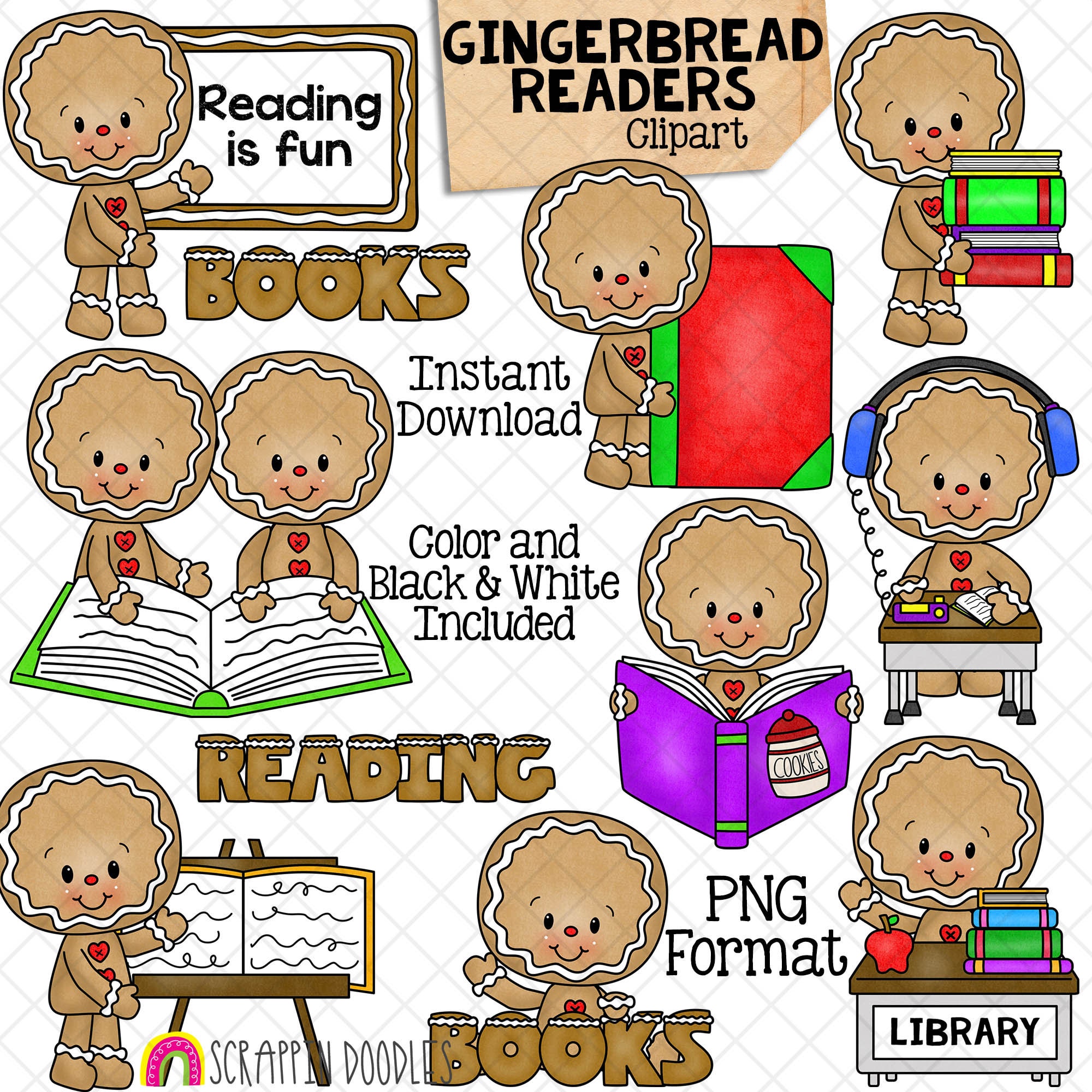 Gingerbread Reading Clipart - Ginger Bread School - Cute Christmas ...