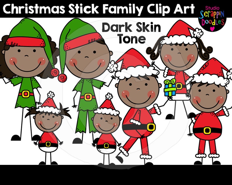 Christmas Stick Family Clip Art Various Hair Colors Stick | Etsy