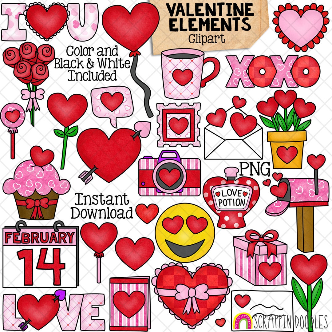 Valentine's Day Elements Clip Art - Valentine Decorations - Love Potion ...