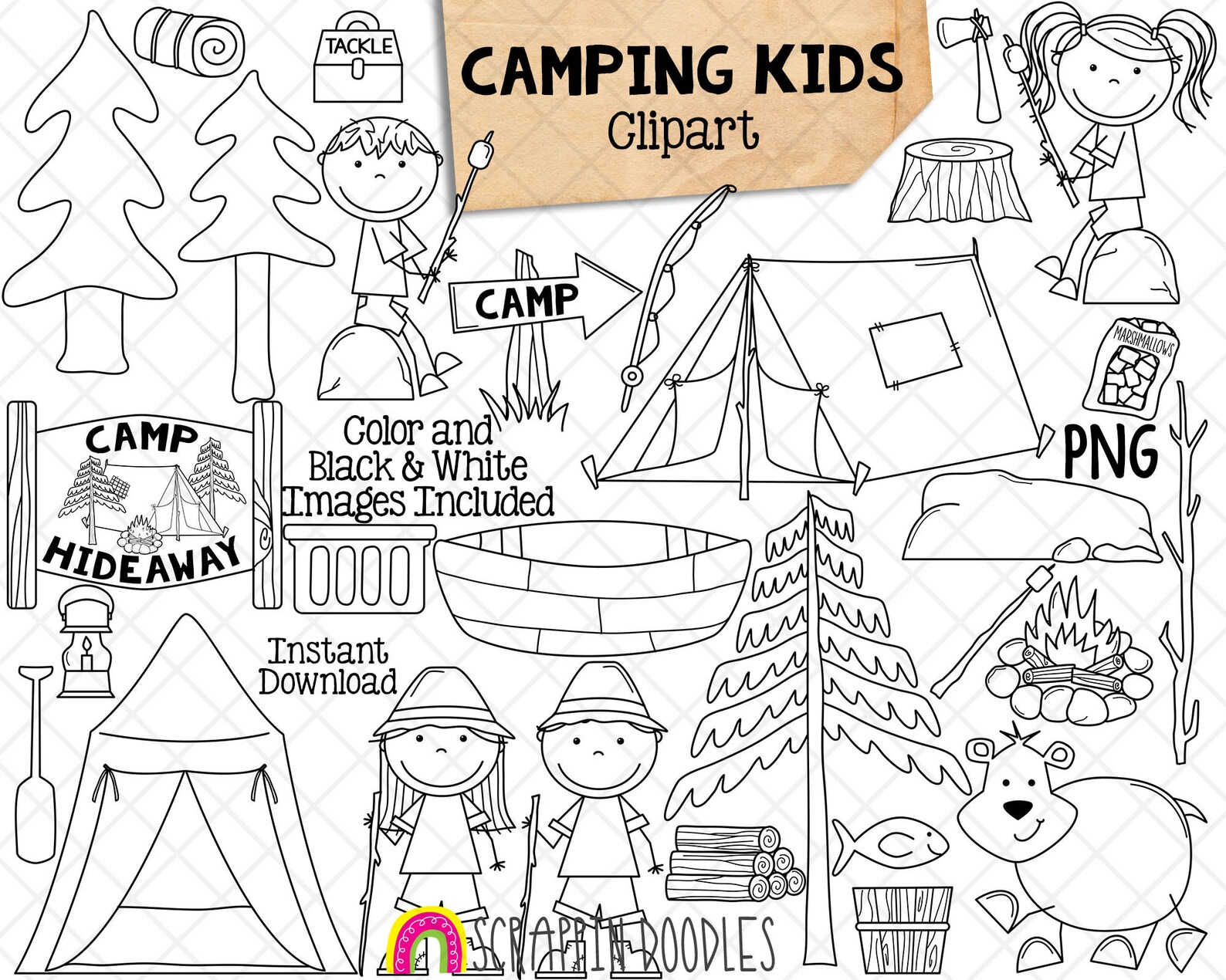 Camping Kids Clip Art Summer Camp Hiking Outdoors Commercial Use PNG - Etsy