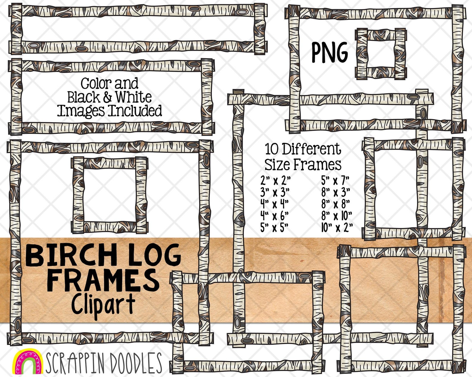 Birch Log Frames Clipart Birch Tree Branch Borders Forest Log 8 X 10 ...
