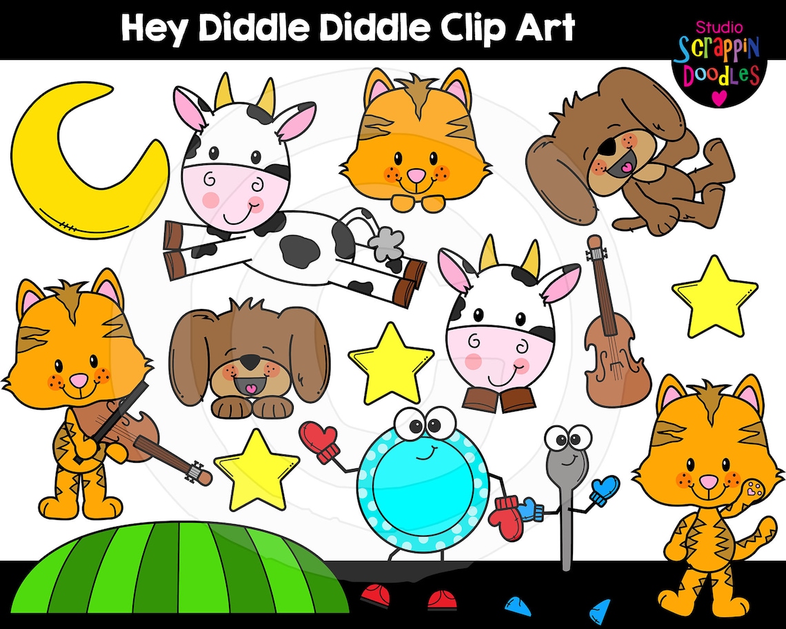 Hey Diddle Diddle Clip Art Cute Nursery Rhyme Graphics The | Etsy