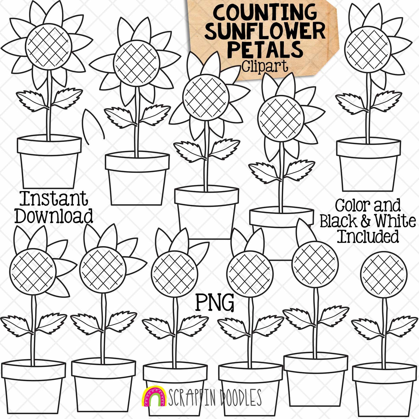 Counting Sunflowers Clipart - Autumn Sunflower Petal Counting ...