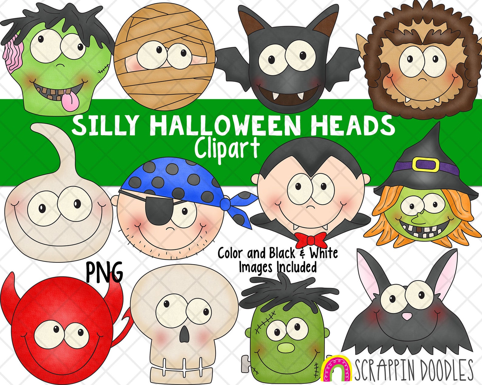 Silly Halloween Heads Clipart Halloween Clipart Halloween | Etsy
