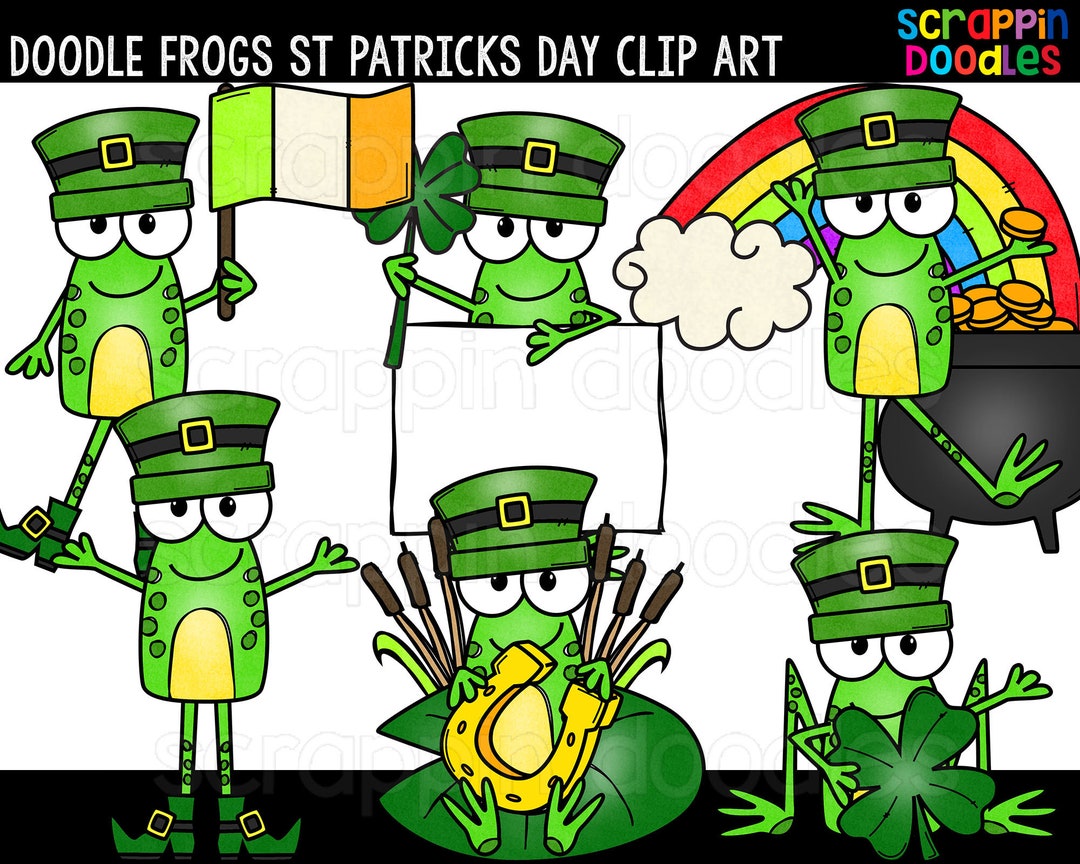 Doodle Frogs St Patricks Day Clip Art - Cute Commercial Use St Patricks ...