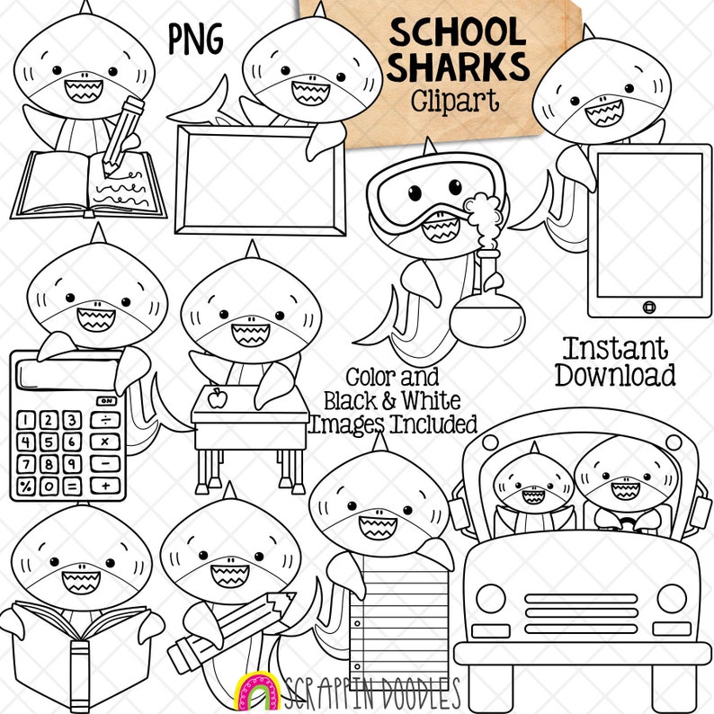 School Sharks Clip Art - Grey Shark Clipart - Sharks on School Bus ...