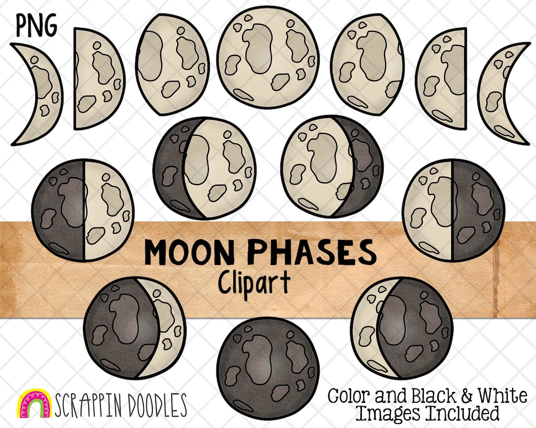 Moon Phases Clipart - Moon Clip Art - New Moon Graphics - Full Moon ...