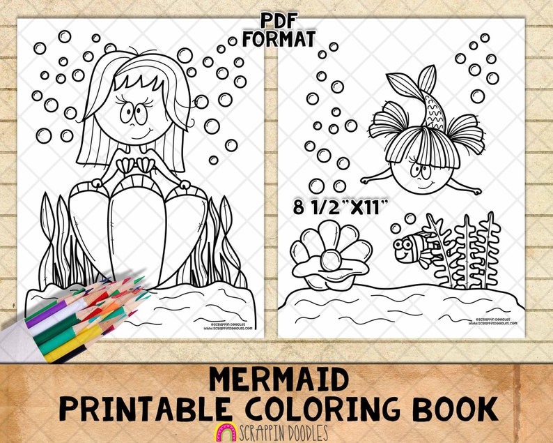 Mermaid Coloring Book Mermaid Coloring Pages Printable PDF - Etsy