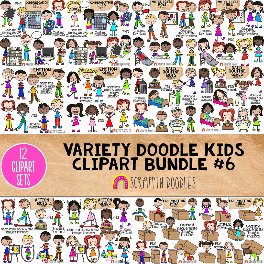 Doodle Kids Clipart Bundle 6 - Doodle Boy and Girl Bundle ...