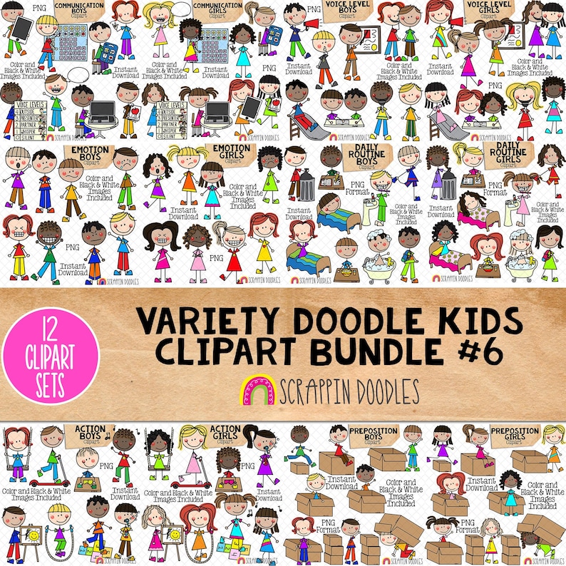 Doodle Kids Clipart Bundle 6 - Doodle Boy and Girl Bundle ...