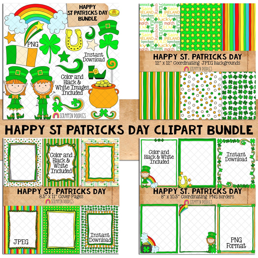 Happy St Patrick's Day Clip Art Bundle - Backgrounds - Borders - Cover ...