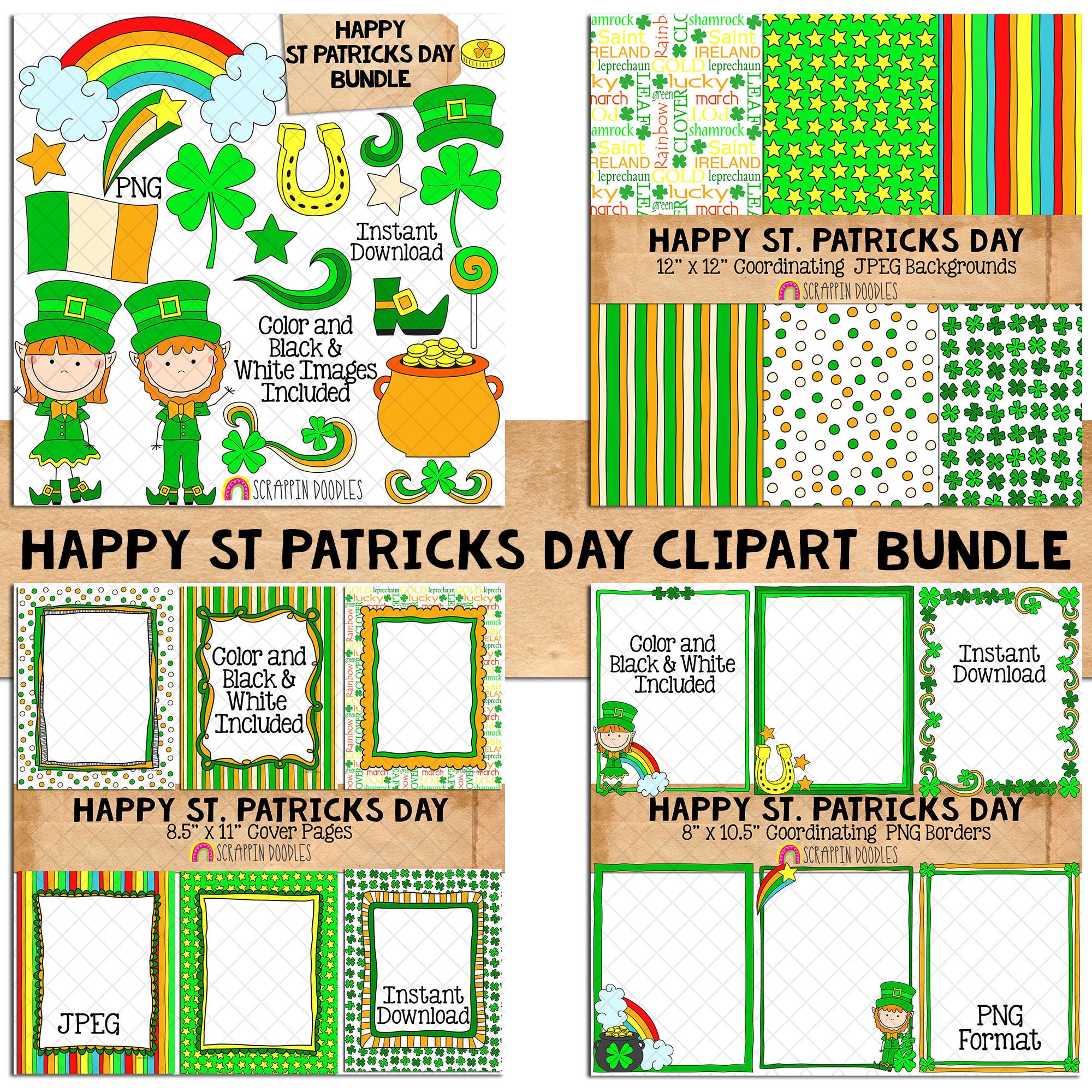 Happy St Patrick's Day Clip Art Bundle Backgrounds Borders Cover Pages ...