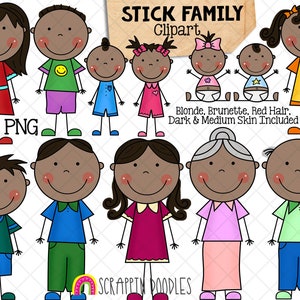 Stick Family Clip Art - Various Hair Colors - Stick Figures - Stick ...