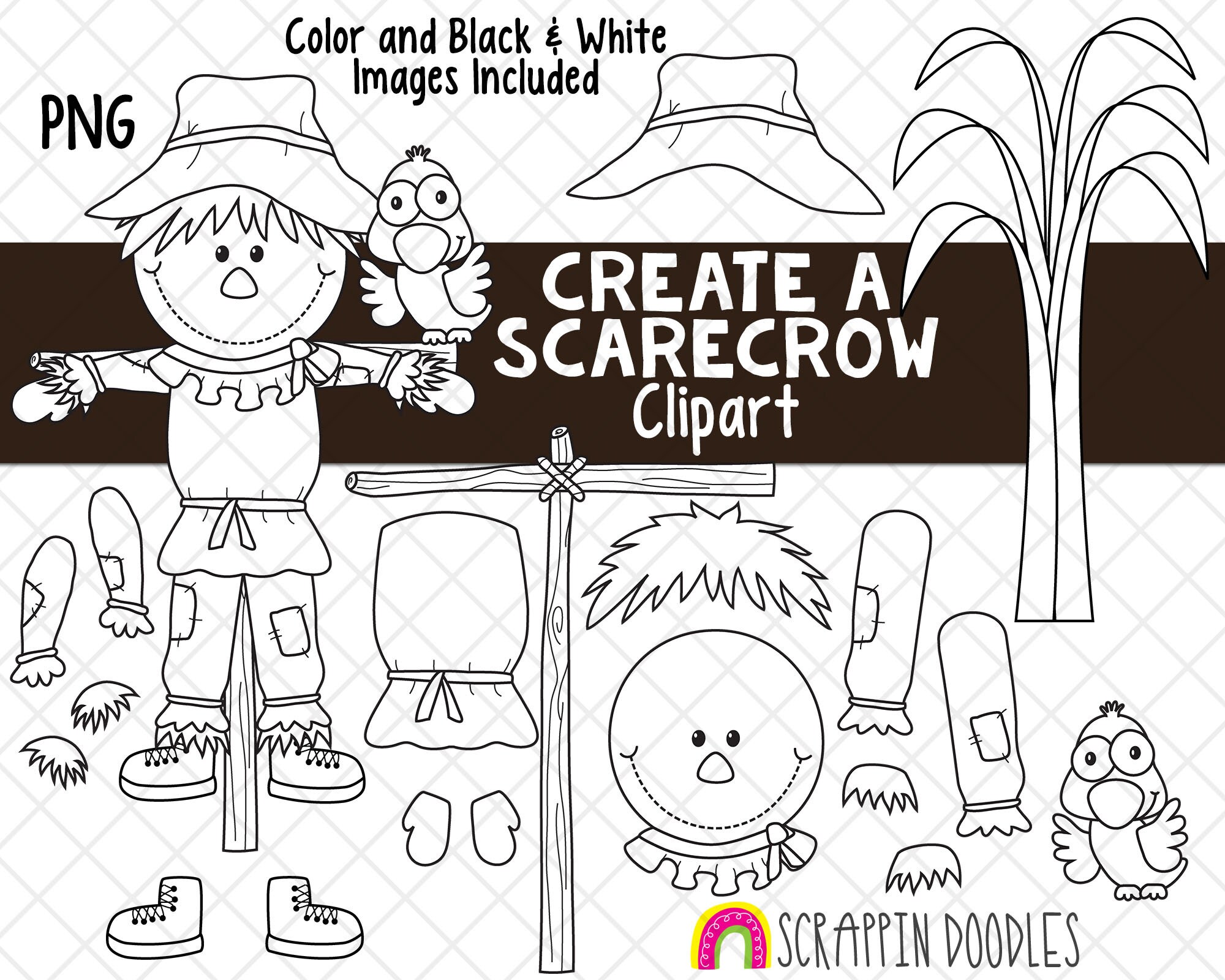 Create a Scarecrow Clipart - Scarecrow Clipart - Scarecrow Pieces ...