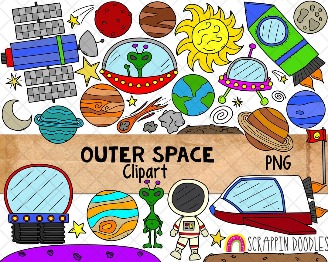 Outer Space Clipart Astronaut Graphics Planets PNG - Etsy