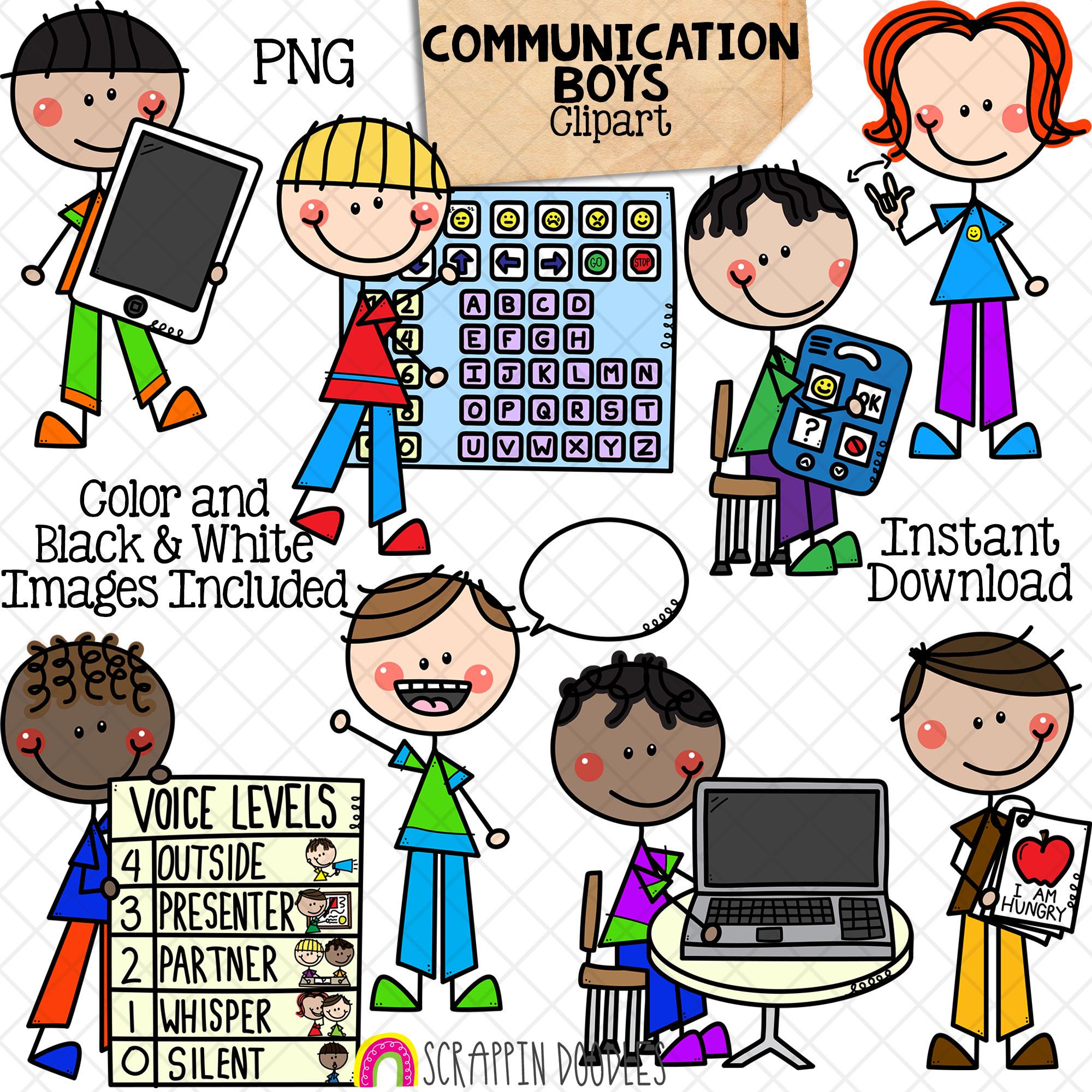 Communication Boys Clip Art - Doodle Kids Stick Figure Graphics - Voice ...