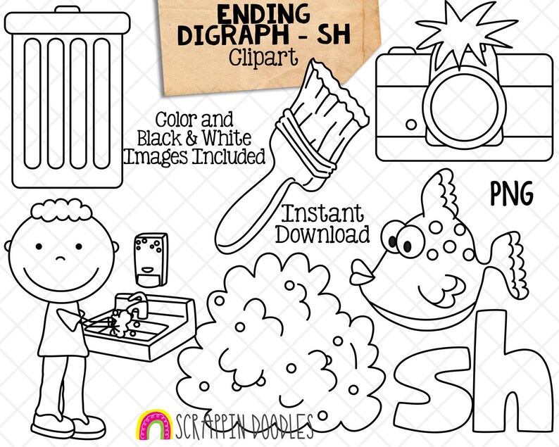 Ending Digraph Clip Art - Words Ending With SH - Commercial Use PNG ...