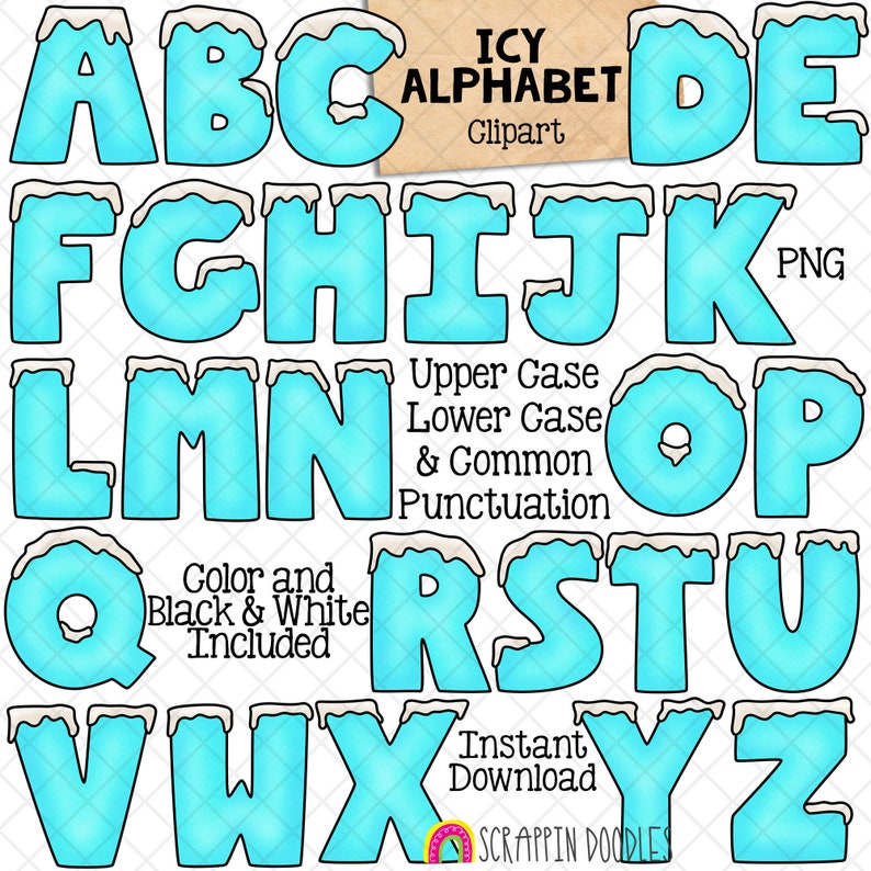 Icy Alphabet Clipart Snowy Ice Letters Clip Art Numbers - Etsy