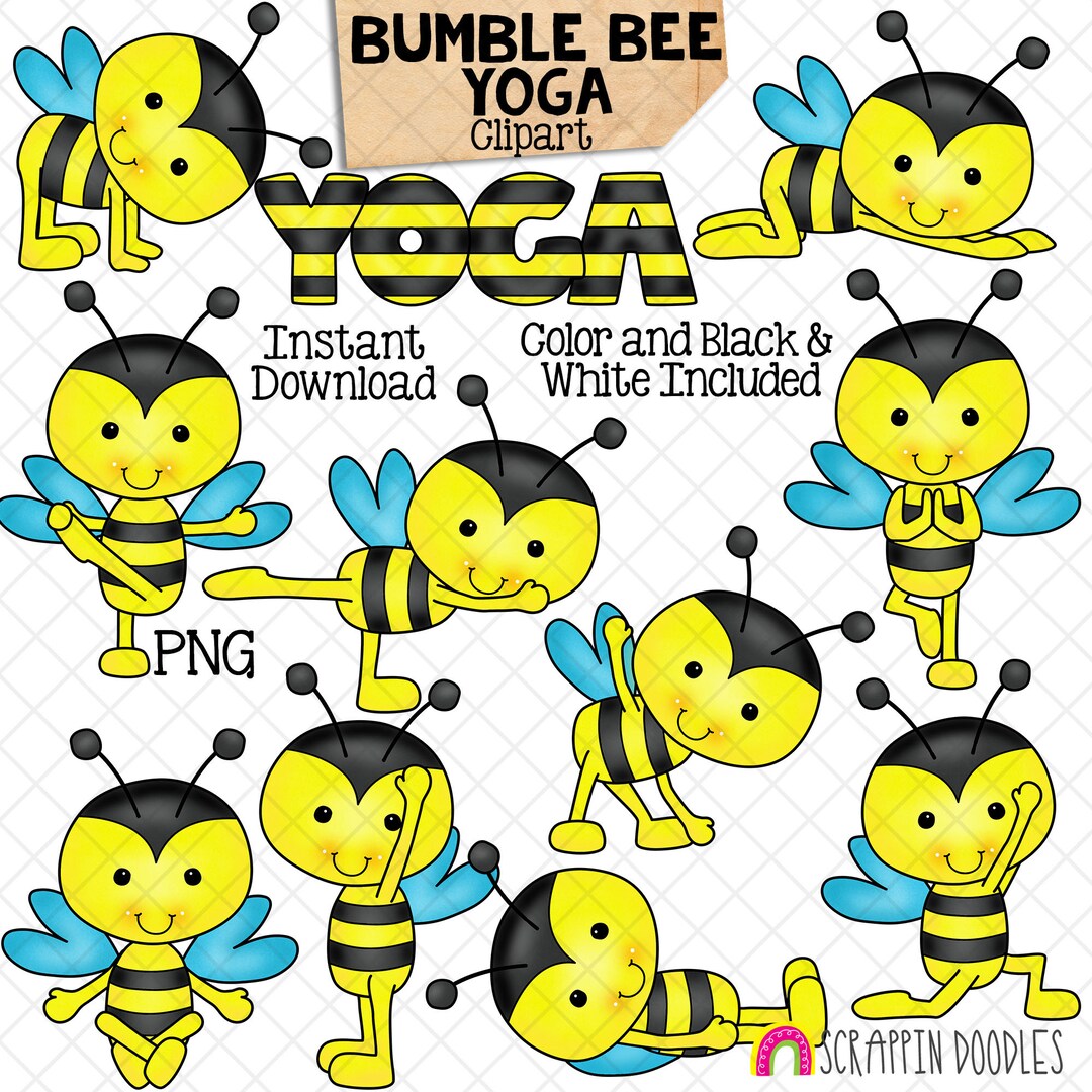 Bumble Bee Yoga Clip Art - Stretching Clipart - Worker Bees Doing Yoga ...