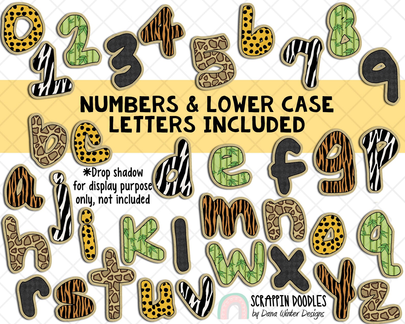 Jungle Alphabet ClipArt Safari Clip art Letras digitales Pegatinas ...