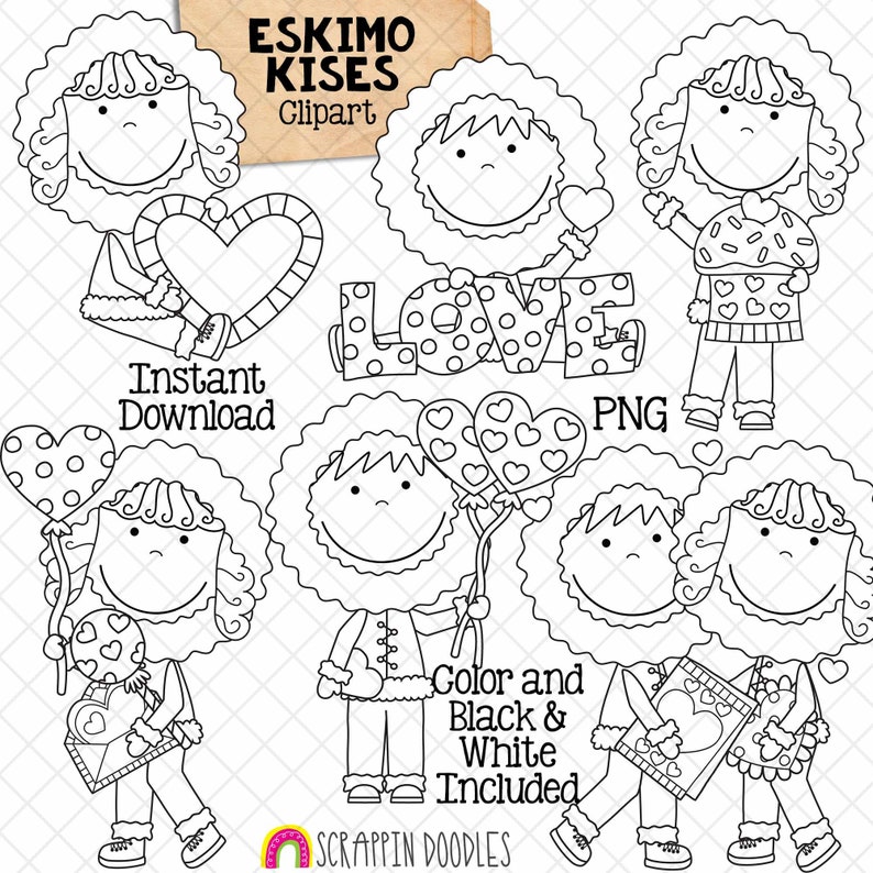 Eskimo Kisses Clip Art - Valentines Day Clipart - Valentine Winter ...