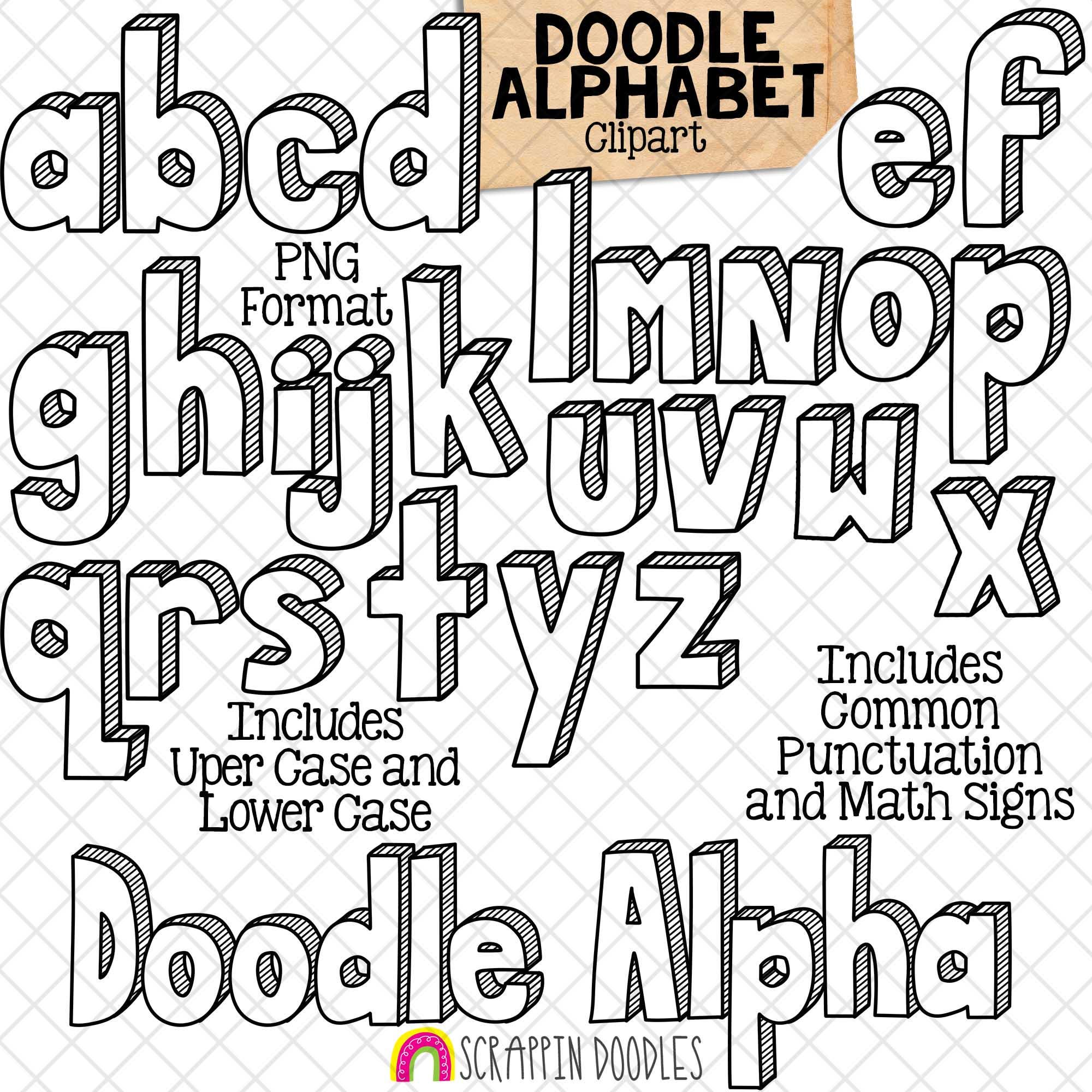Doodle Alphabet 1 Clip Art - Hand Drawn Letters - BUJO - Planner ...