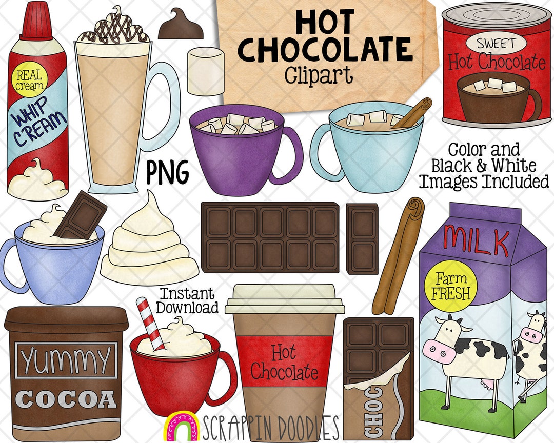 Hot Chocolate Clipart - Cocoa Clip Art - Whip Cream - Chocolate Bar ...