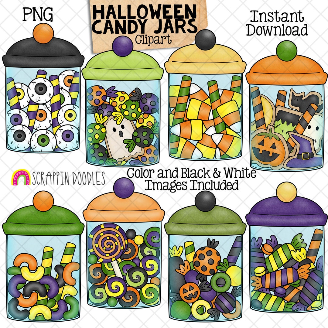 Halloween Candy Jars Clipart - Glass Jars Full of Candy Corn - Jelly ...