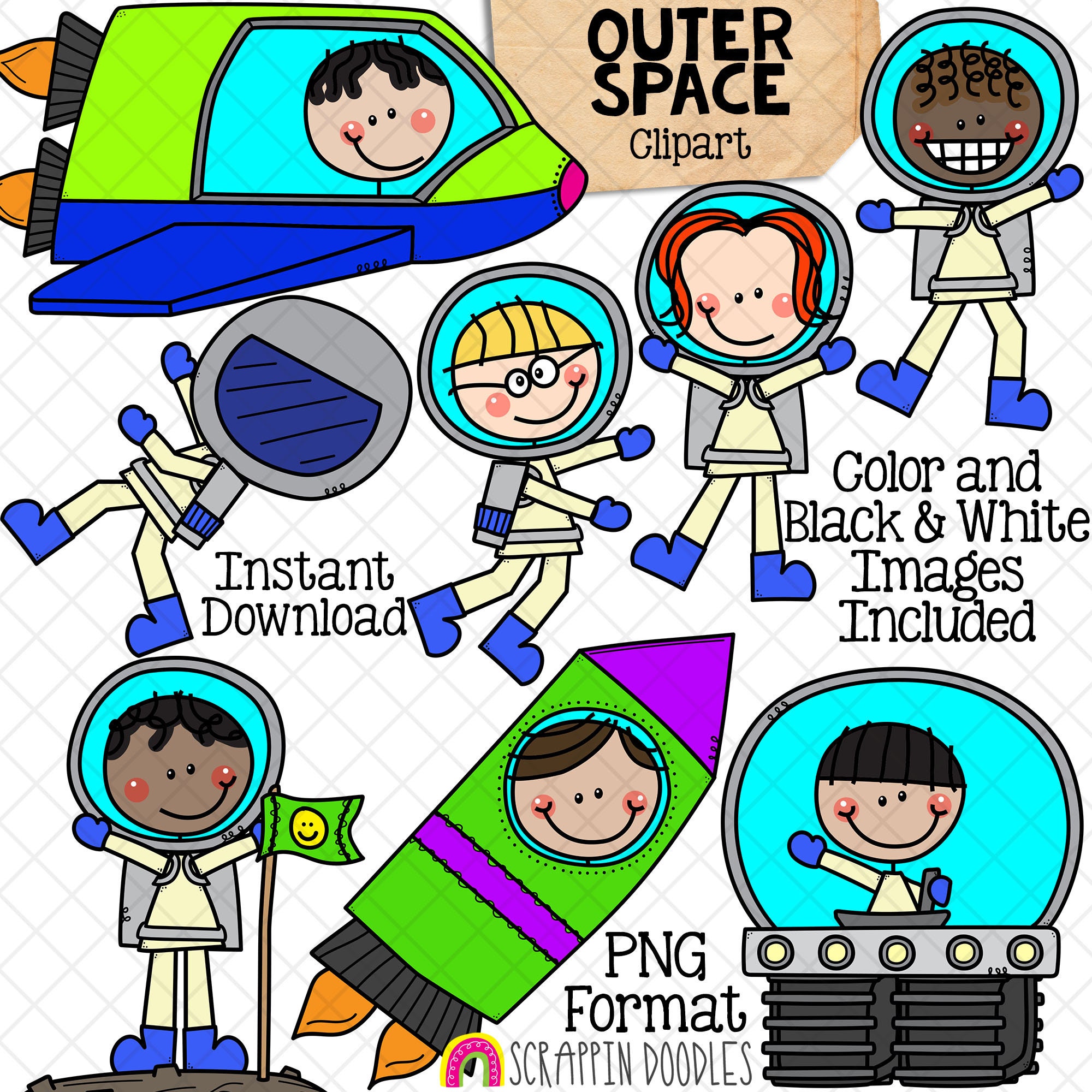 Space Clipart Outer Space Doodle Boys Astronaut Graphics Spaceman ...